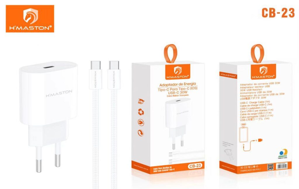 Kit Carregador H´maston CB23 Usb-c + Cabo Tipo-c Para Tipo-c I15 30W – WZH Eletronico