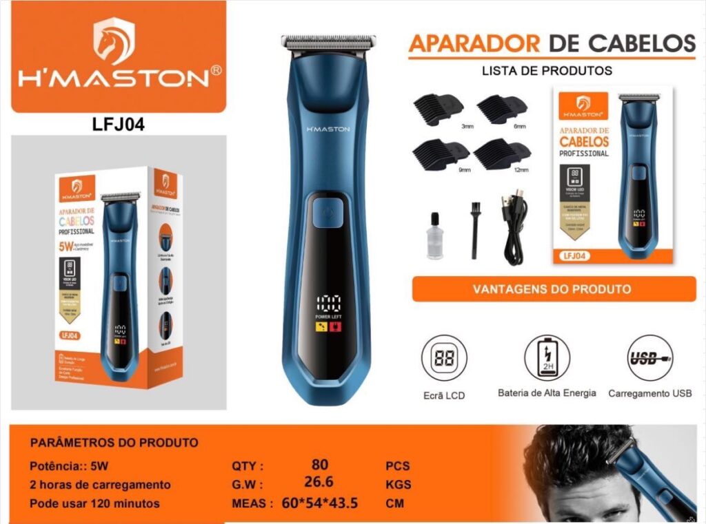 Máquina H’maston LFJ04 Corte Aparador Cabelo Barba – WZH Eletronico