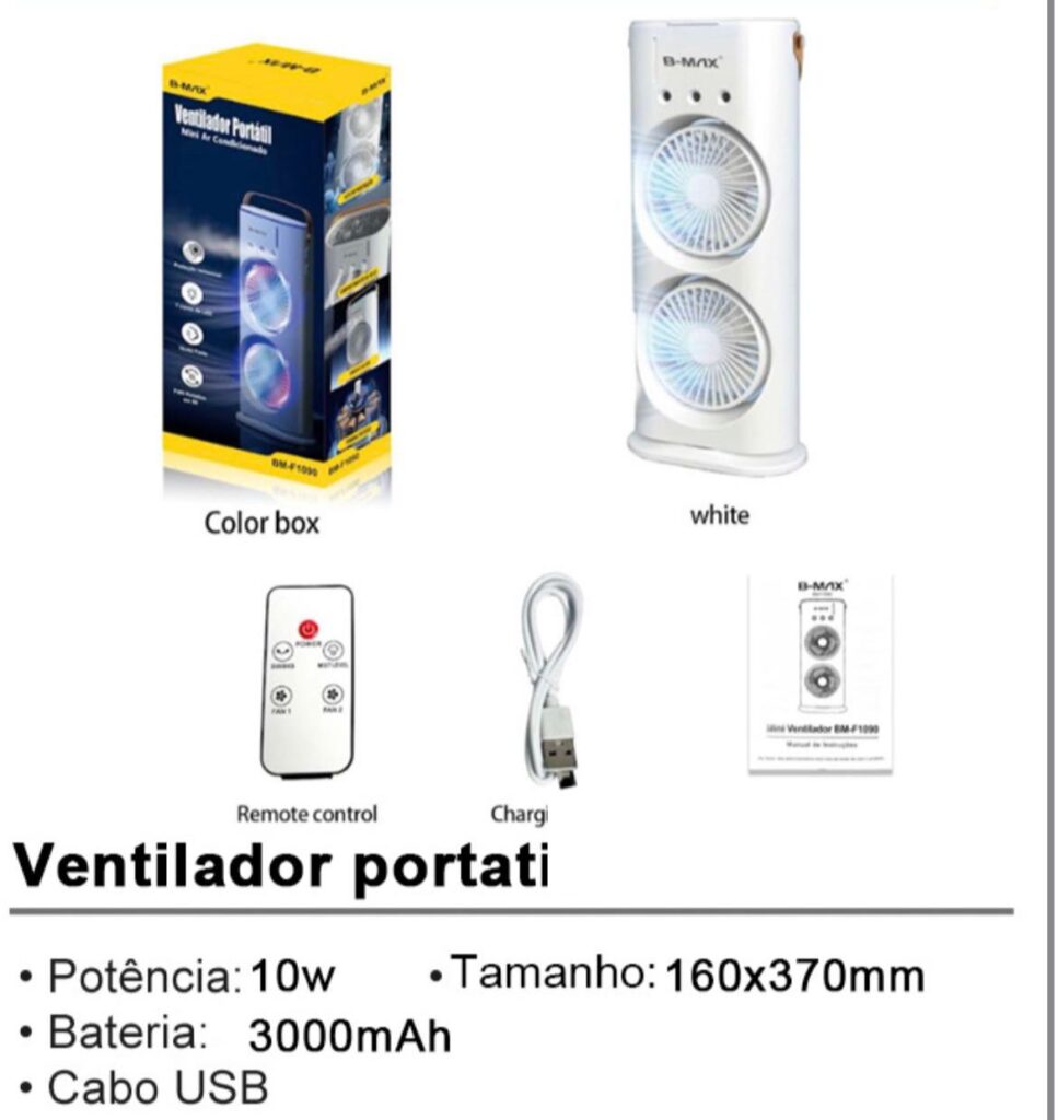 Ventilador Portatil Recarregavel Refrigerador B-MAX BM-F1090 – WZH Eletronico
