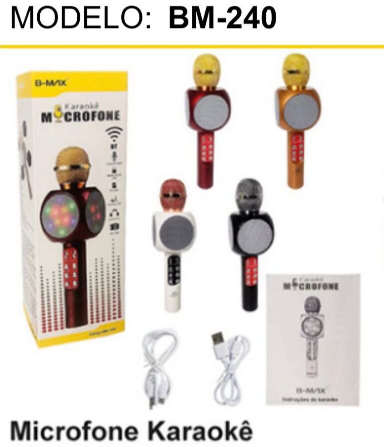 Microfone Bluetooth Karaoke Sem Fio Com LED B-MAX BM-240 – WZH Eletronico
