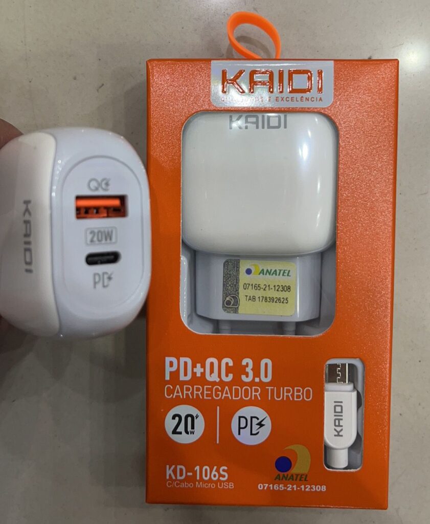 Carregador V8 Turbo Kaidi KD-106S 20W Power 3.0 Fonte Entrada USB+Tipo-c – WZH Eletronico