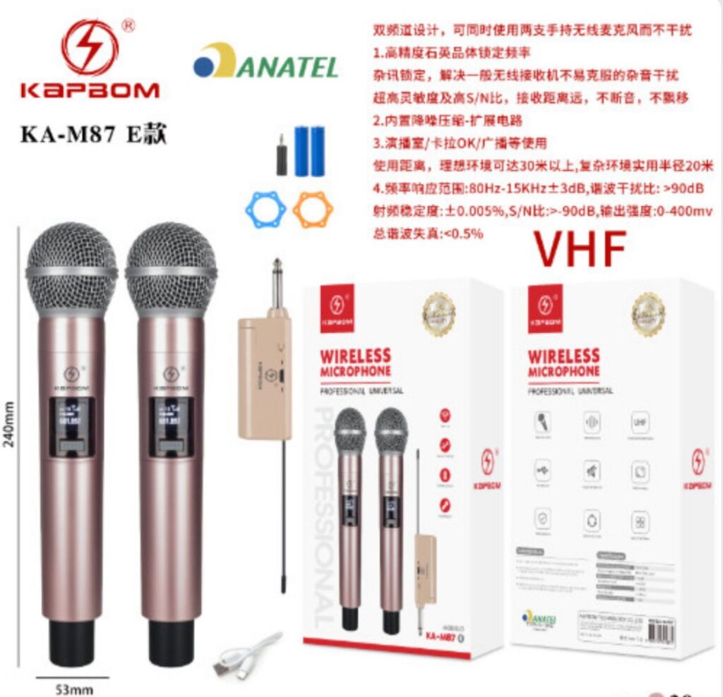 Kit Microfone Profissional Com 2 Sem Fio Kapbom KA-M87 – WZH Eletronico
