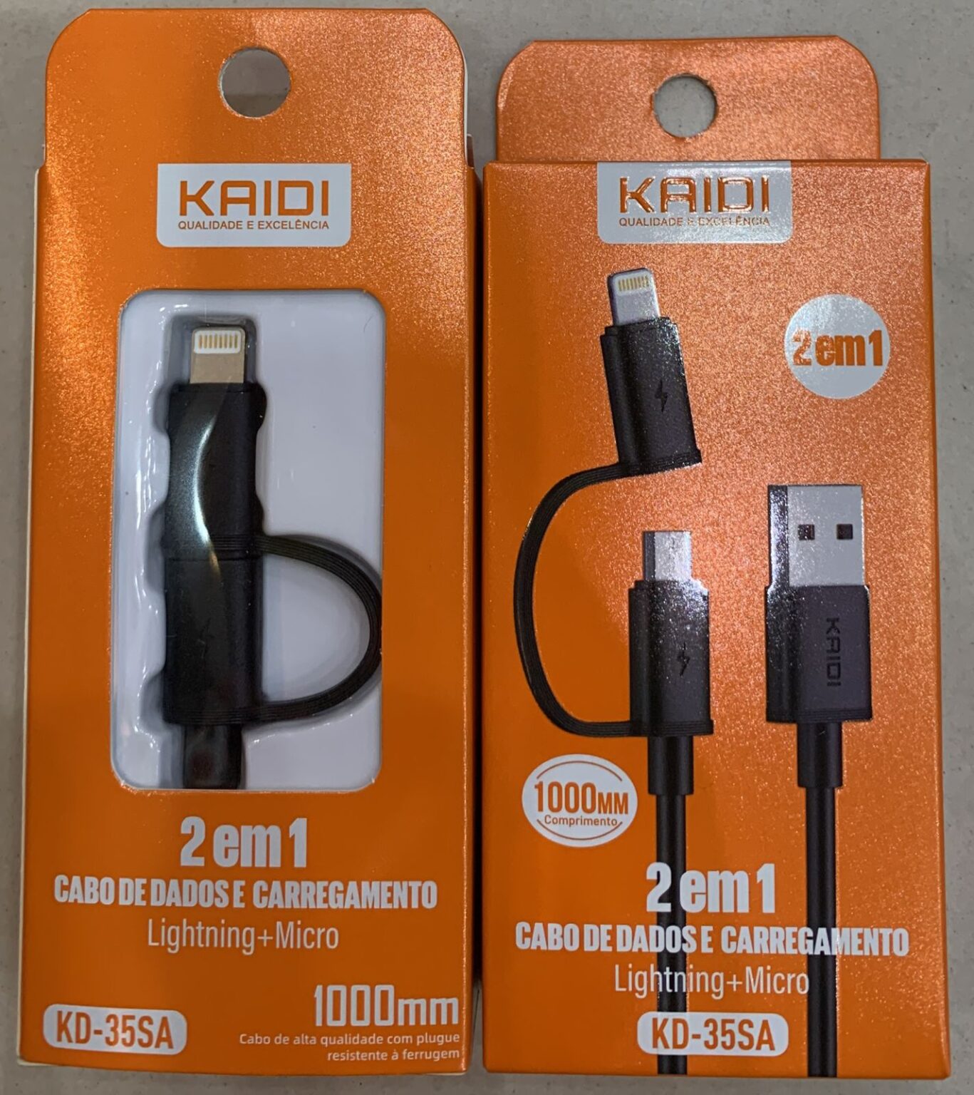 Cabo Kaidi KD-35SA 2 EM1 Lightning+Micro 1M – WZH Eletronico