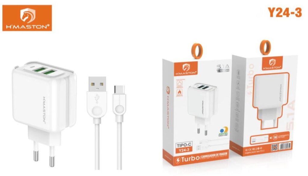 Carregador Turbo Excelente H’maston Y24-3 Tipo-c 2usb 5.1a – WZH Eletronico