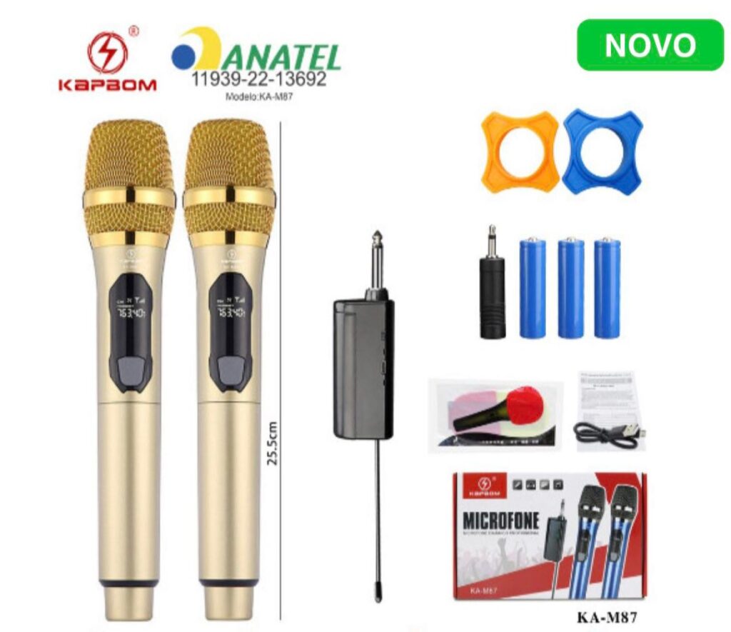 Kit Microfone Profissional Com 2 Sem Fio Kapbom KA-M87 – WZH Eletronico